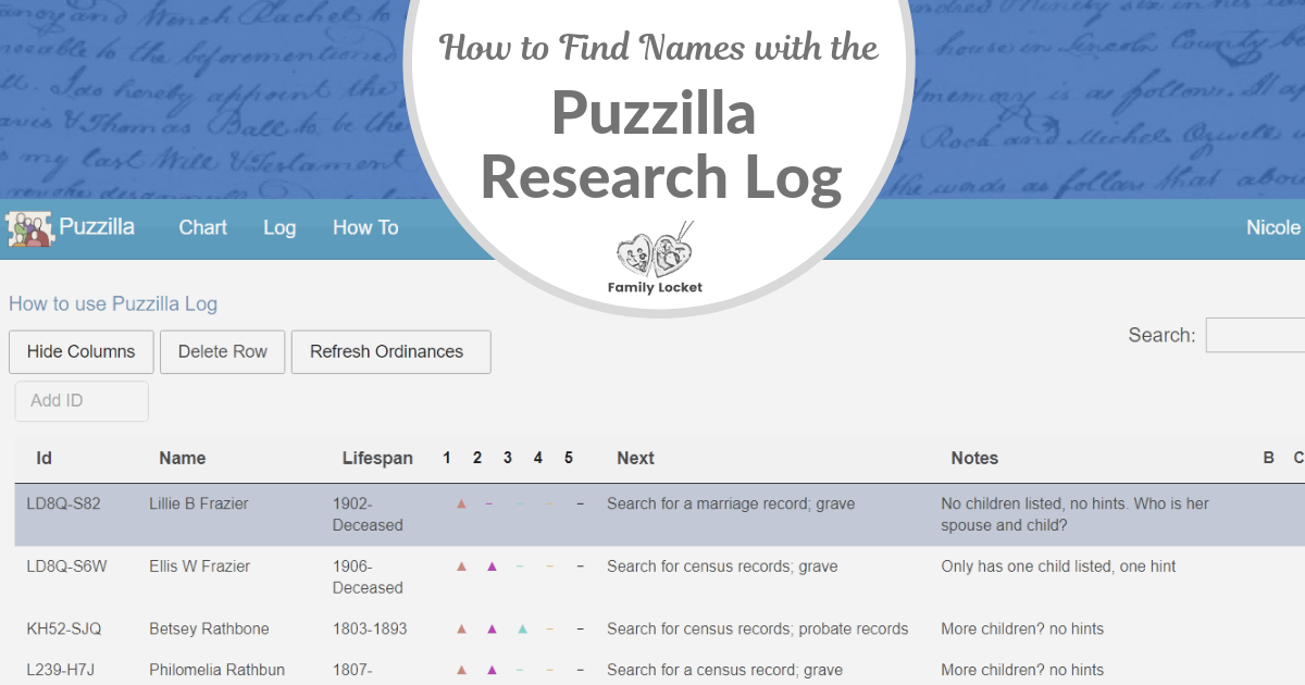 Find Names for the Temple with the Puzzilla Research Log – Family Locket
