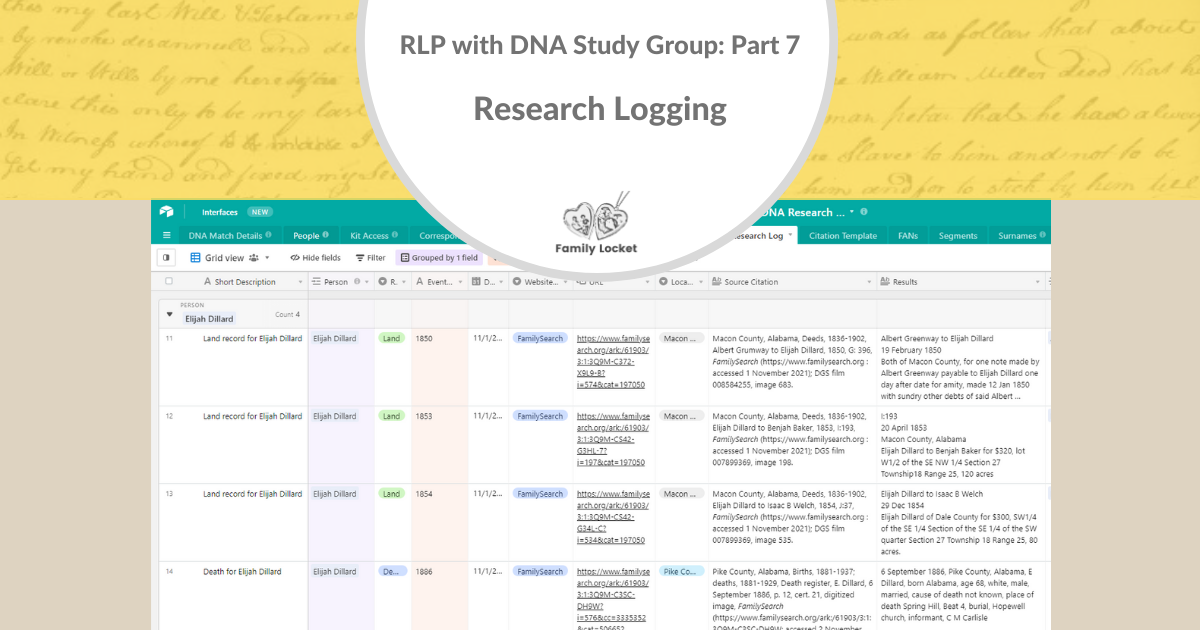 RLP with DNA Study Group Part 7: Research Logging – Family Locket