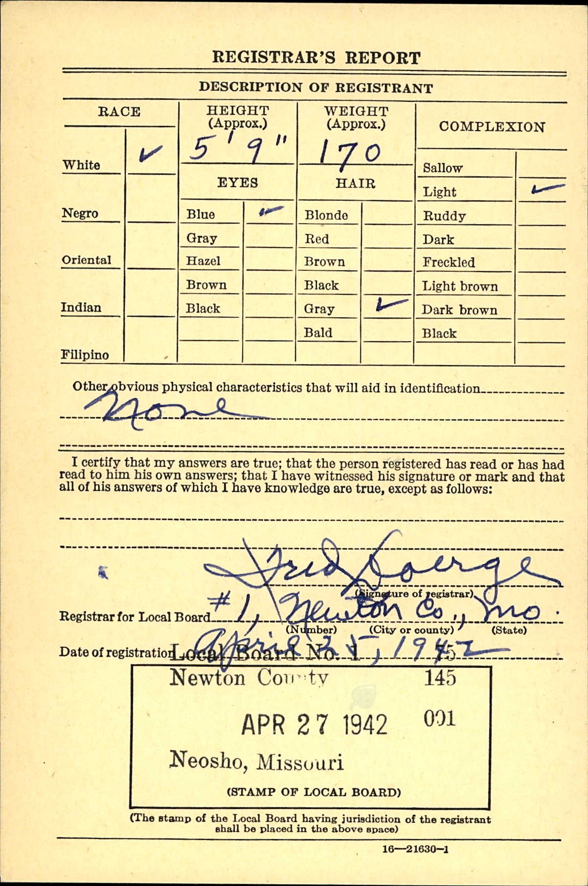 1942 Draft Registration Claude Harris Newton Co.,MO-2 – Family Locket