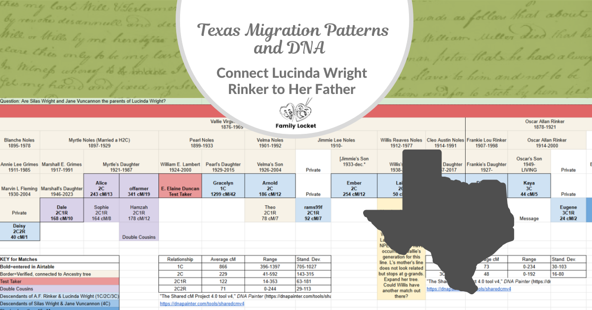 Texas Migration Patterns and DNA Connect Lucinda Wright Rinker to Her ...